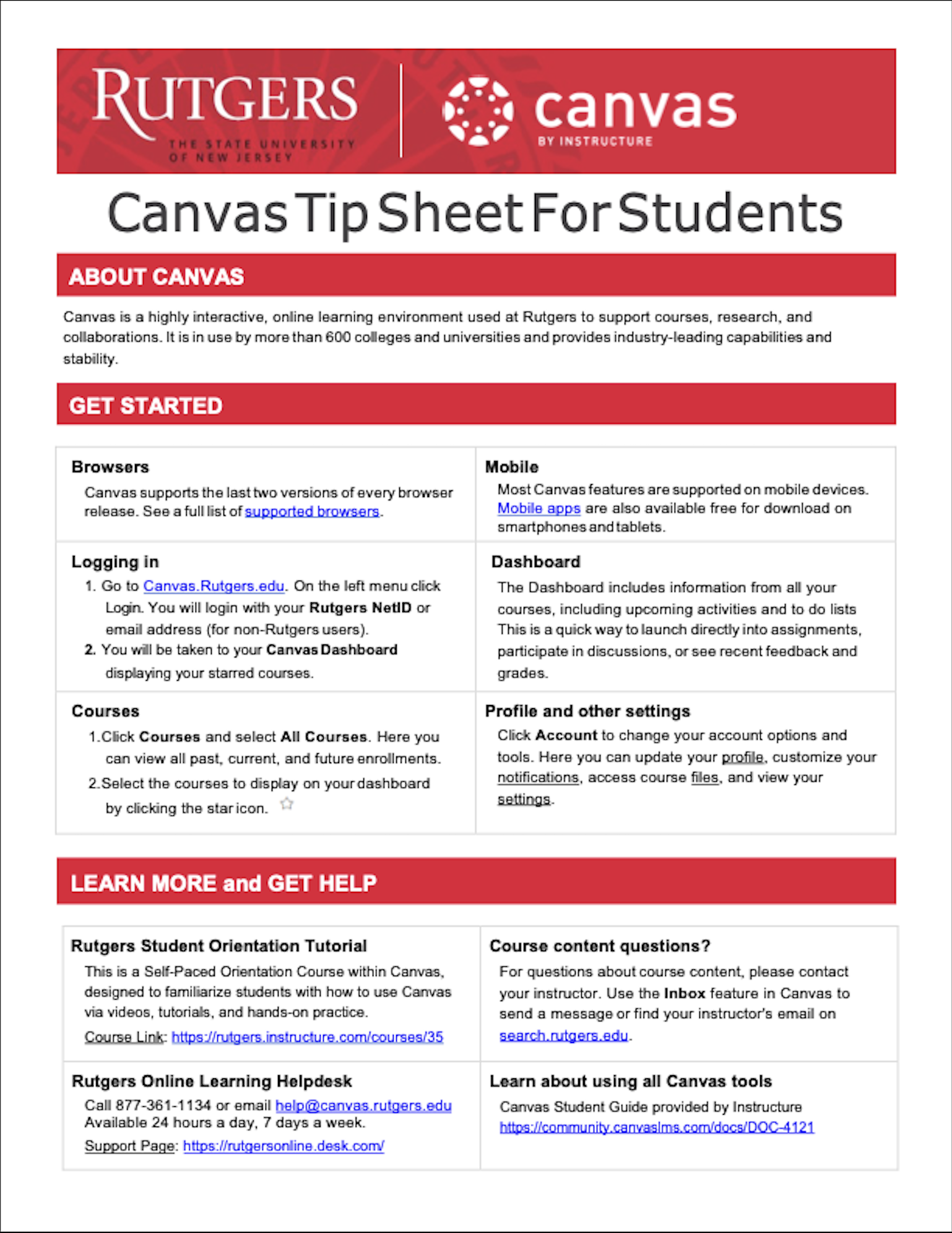 Canvas Tip Sheet for Students - Canvas